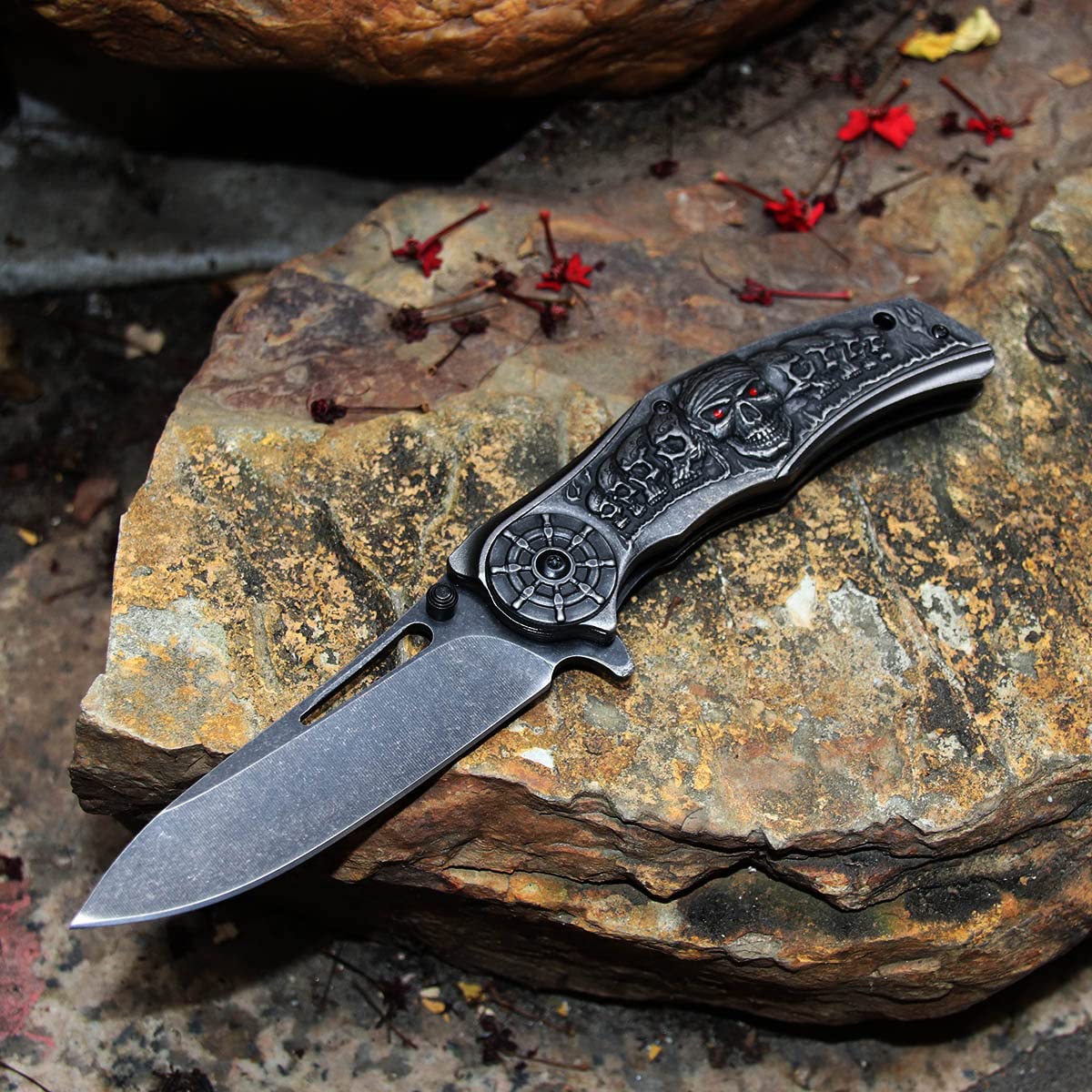 Hunting Camping Fishing Folding Knife - Stainless Steel Handle