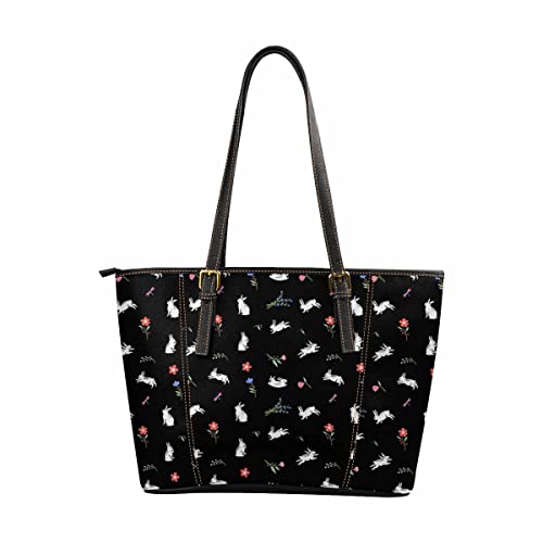 InterestPrint Easter Rabbit on Flower Grassland Tote Bag for Women School Work Travel and Shopping