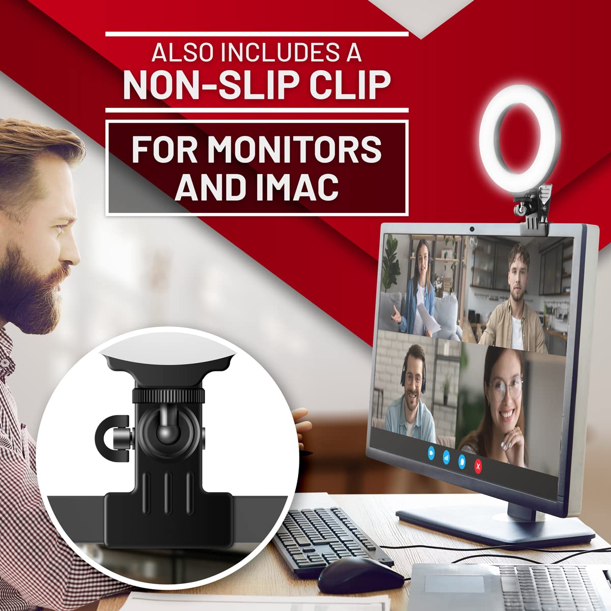 PhotoMate Video Conference Lighting - Webcam Ring Light for Computer, Laptop, MacBook, Monitor - USB-C and USB-A - Small Portable Selfie Light for Zoom Meetings and Streaming