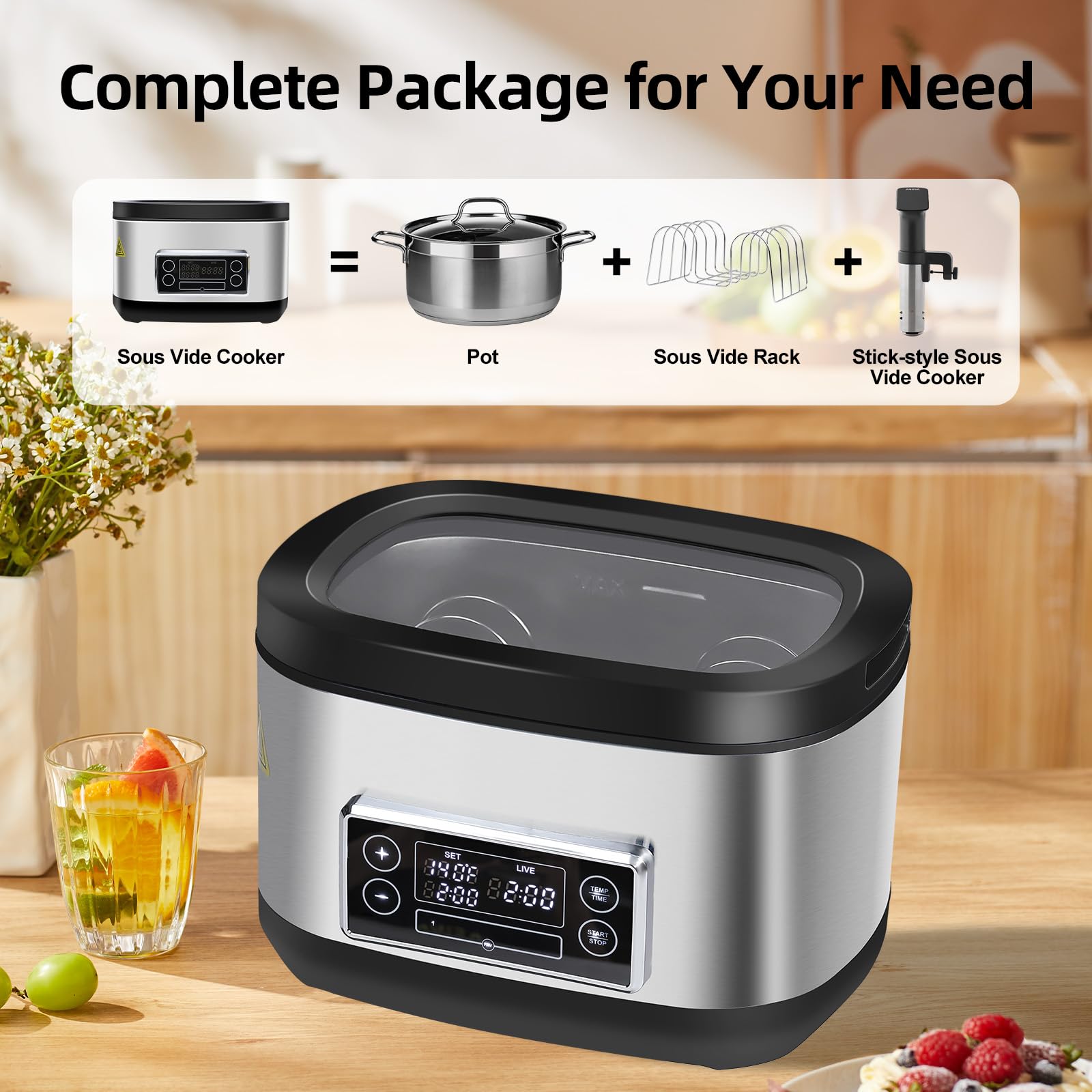 SPOONLEMON Sous Vide Cooker, 8 Quart Stainless Steel Sous Vide Machine with Precise Temperature Control,6 Preset Shortcuts, LED Touchscreen – All-in-One Sous Vide Cooking Pot for Home Use