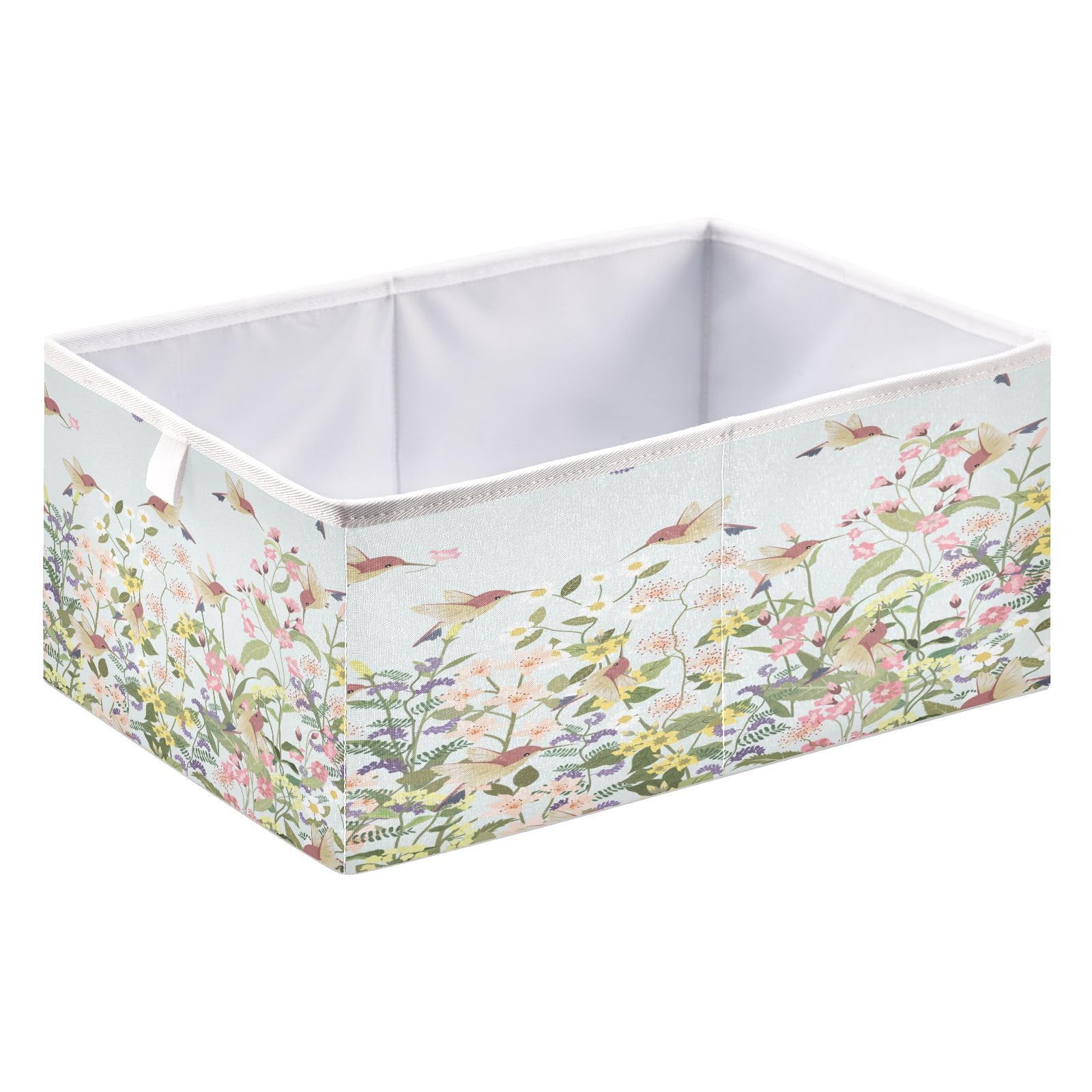 FUGIDOG 11x11x11 inch Fabric Storage Bins Flowers Hummingbirds Foldable Storage Cubes Baskets with Handles Clothes Toys Storage Box for Nursery Closet Shelves Organizer