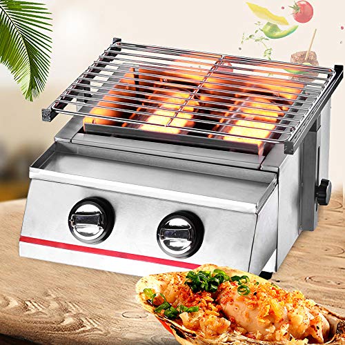 Portable Grill, 2-Burner Grill LPG Gas BBQ Grill, Tabletop Smokeless Outdoor Barbecue Cooker, for Parties, Backyard Barbeques, Camping, Tailgating or Picnicking