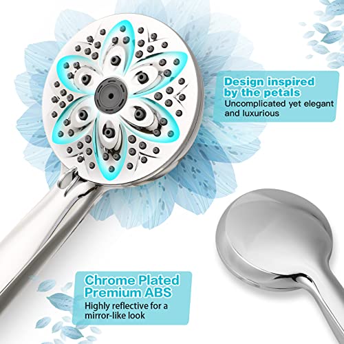 JDO Shower Head with Handheld, High Pressure Handheld Shower Head 6 Settings, Detachable Shower Head Set with Stainless Steel Hose and Shower Bracket (Chrome)