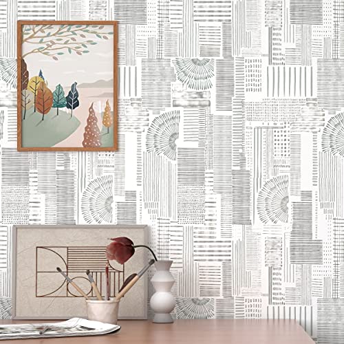 Theper Modern Peel and Stick Wallpaper Gray and White Stripe Wallpaper Contact Paper 17.3β x 78.7β Geometric Wallpaper Self Adhesive Wallpaper Removable Decorative Wallpaper for Bedroom Vinyl Film