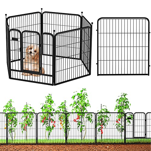 Shikha Decorative Garden Fence Panels 6 Packs 14ft(L) x32in(H) Outdoor Animal Barrier Dog Pet Fencing Rustproof Metal Wire Fence Border for Landscaping Patio Lawn & Garden,Black