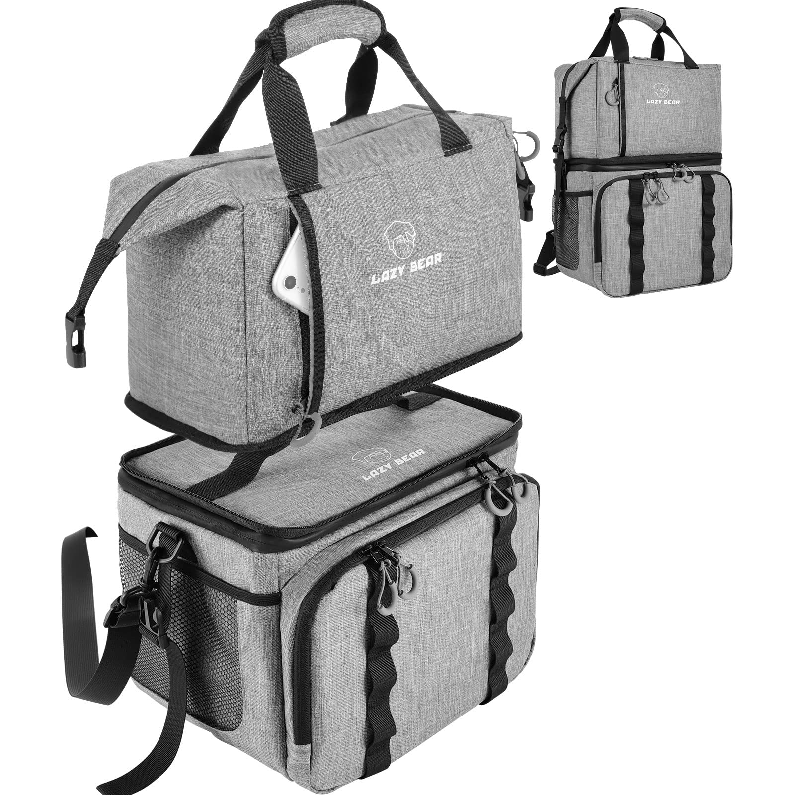 Lazy Bear Cooler Backpack Keeps 30 Cans Cold for 24 Hours Waterproof Leak Proof Soft Double Layer Detachable Multifunctional Insulated Fishing Shopping Camping Road Trips