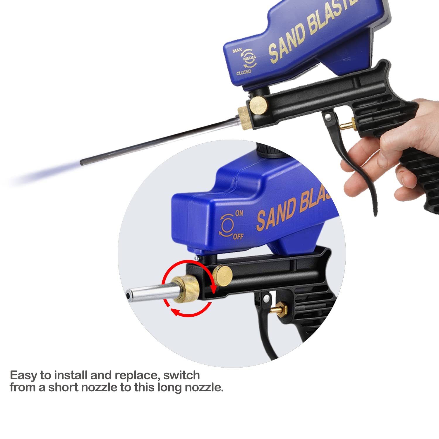 Le Lematec Sandblaster Long Nozzle Attachment, Sandblasting Nozzle Tip for Portable Sandblaster, Sandblasting Accessory for Spot Blasting