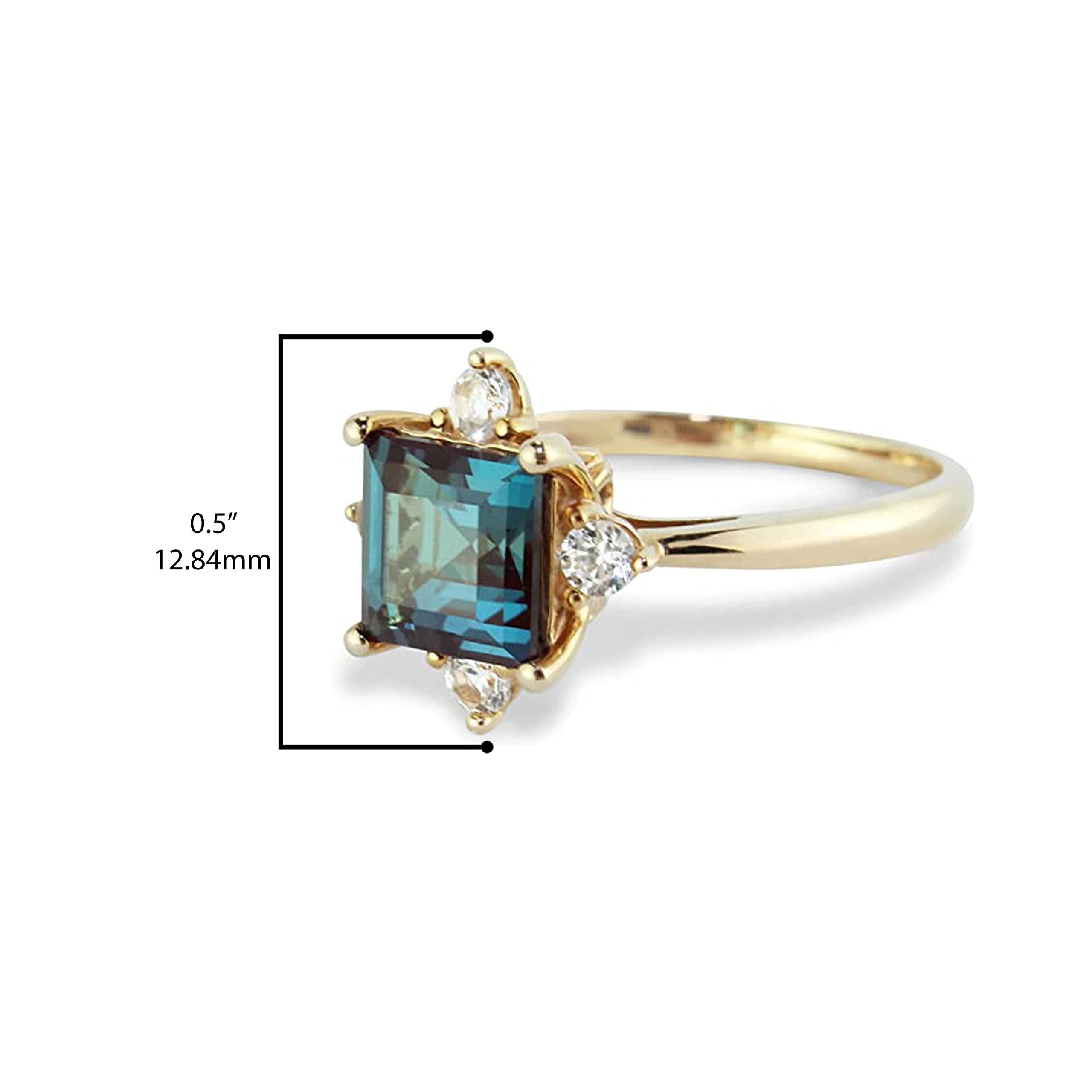 Heartland By Beverley Mitchell 10K Rose Gold 7mm Square Cut Teal Lab-Created Alexandrite & Lab-Created White Sapphire Cathedral Statement Ring - Size 8