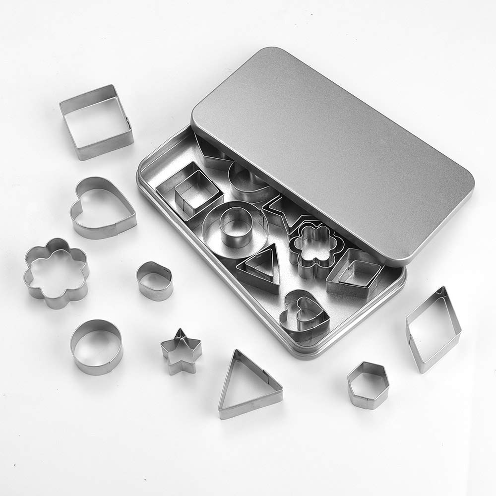 KSPOWWIN 27PCS Mini Cookie Cutters, Geometric Shapes Metal Cookie Biscuit Cutter Set, Star Flower Hexagon Round Heart Square Triangle Oval Stainless Steel Cutter for Baking