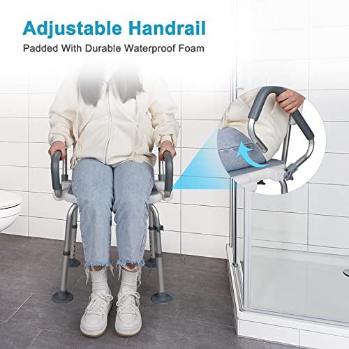 LEACHOI Shower Chair with Detachable Arms and Back 350 lbs, Heavy Duty Shower Seat with Extra 4 Rubber Tips & Shower Grab Bar, Inside Shower Bath Stool for Handicap, Disabled, Seniors & Elderly