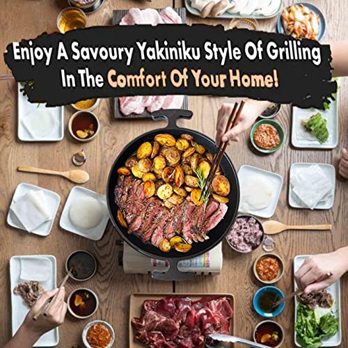 TRUMDAKE Cast Iron Japanese mini hibachi grill individual Tabletop Portable Grill camping cooking Yakiniku grill skillets BBQ Alcohol Stove Roasting grill (7" Diameter)