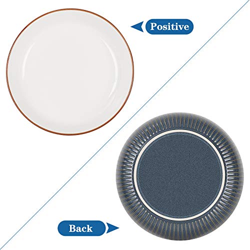 JDZTC Porcelain 26 Ounce Pasta Bowls Set of 4, 8 inch Wide and Shallow Salad Bowls, Serving Bowls, Microwave & Dishwasher Safe, Sturdy & Stackable, blue grey