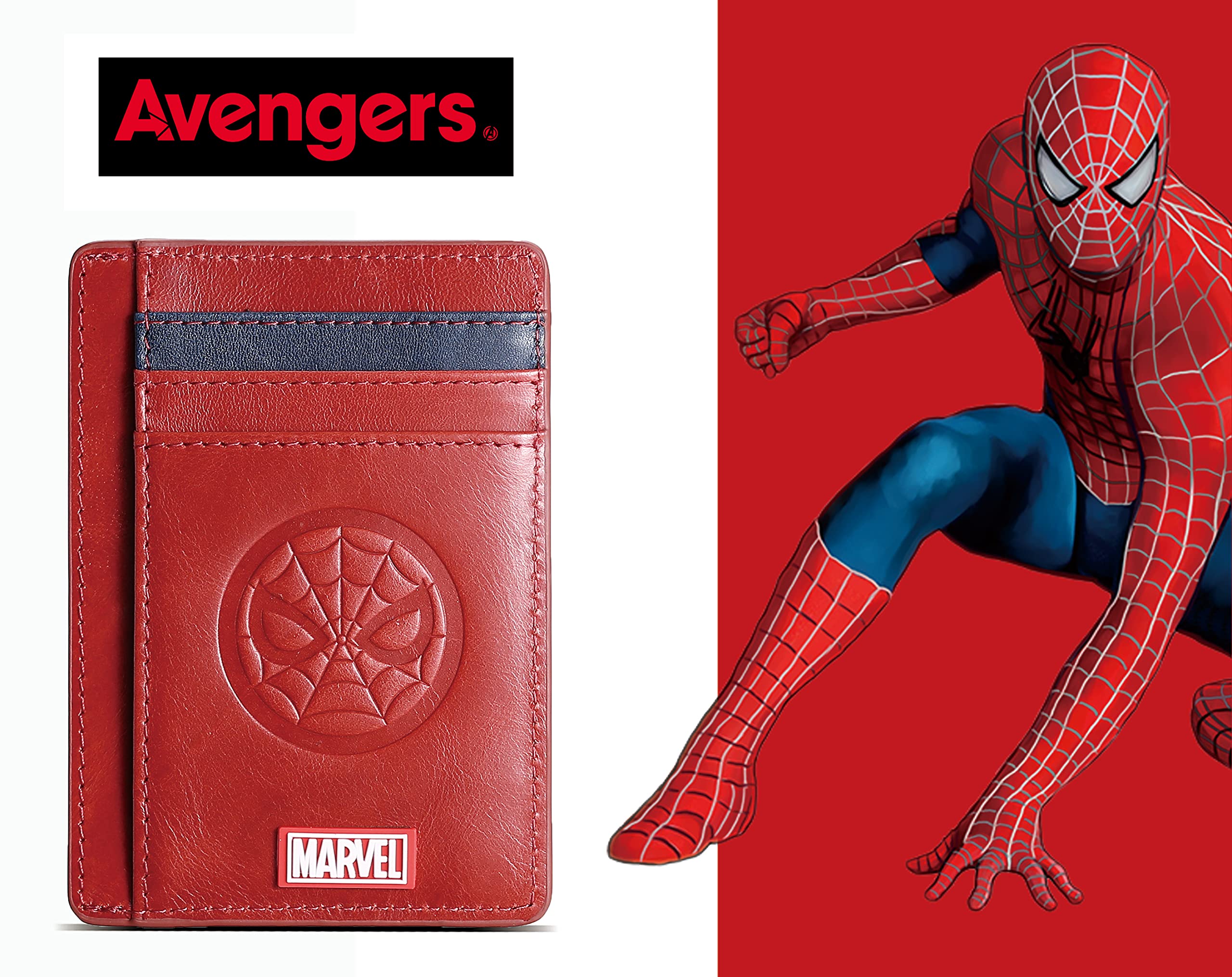IRON SPIDER Men's Wallet,Monolayer Slim Minimalist Front Pocket RFID Blocking Leather Pocket Wallet with Superhero SPIDER RED