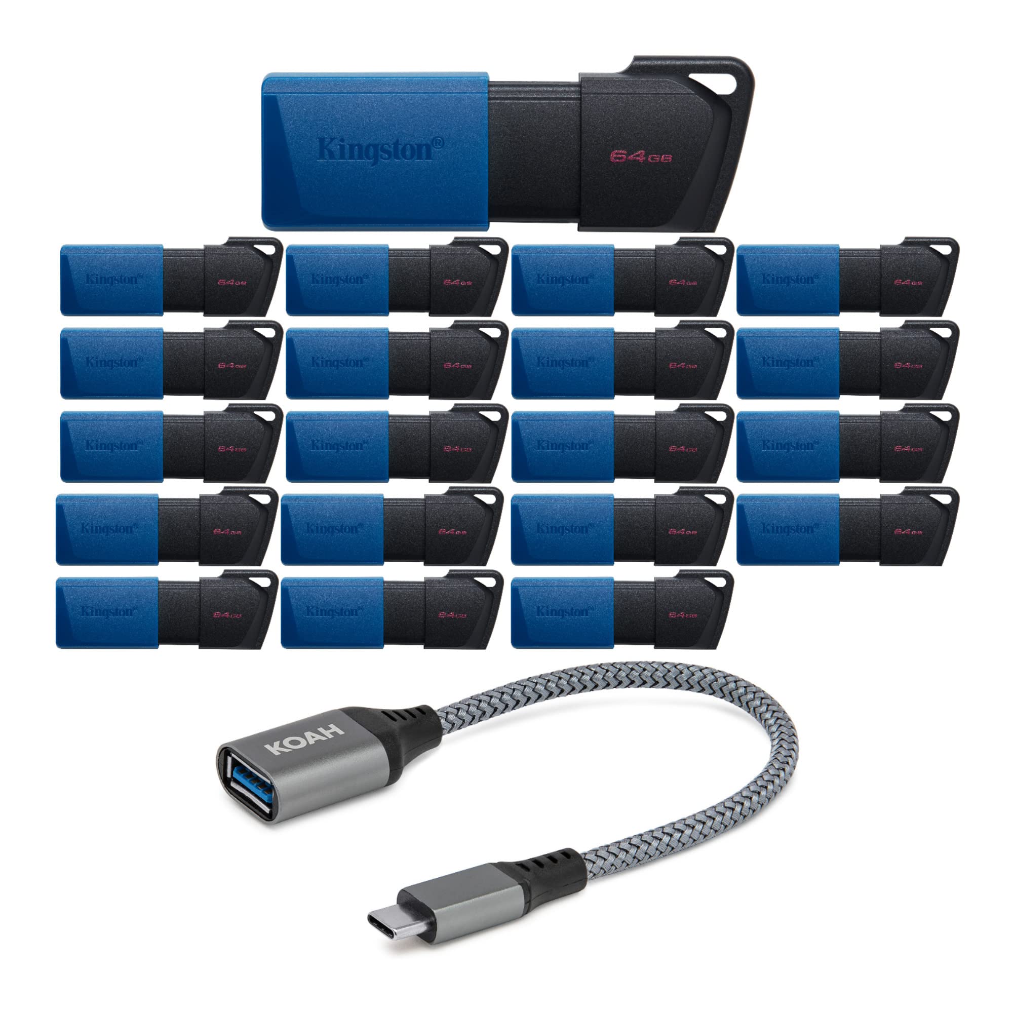 Kingston DataTraveler Exodia M 64GB USB 3.2 Flash Drive (20-Pack) Bundle with USB 3.0 to USB-C Adapter (21 Items)