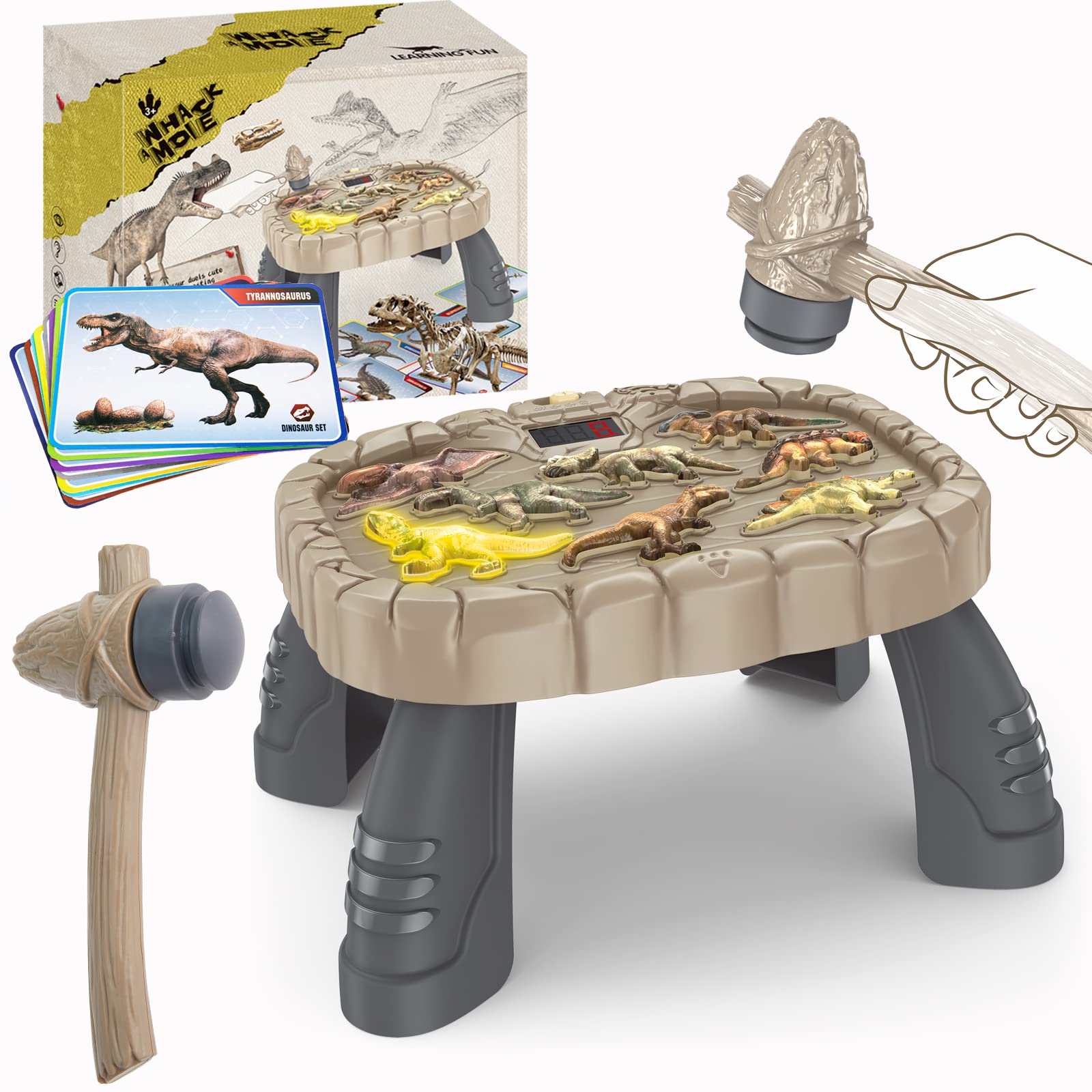 Itcaoseklu Whack A Dinosaur Toy, Interactive Whack a Mole Pounding Game Toy, 2 Hammer & 4 Heighten Legs, Dinosaur Identify Early Developmental Educational Toy for Kids Toddlers