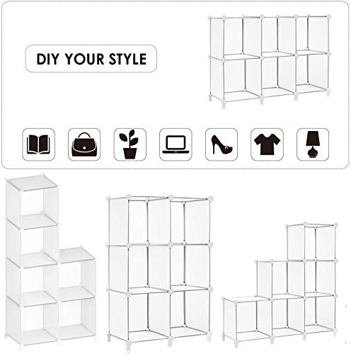 GuanJun Storage Organizer 6 Cubes,Modular Shelves, DIY Plastic Closet Cabinet,Storage Shelves for Bedroom, Living Room, Office, with Rubber Hammer (White)