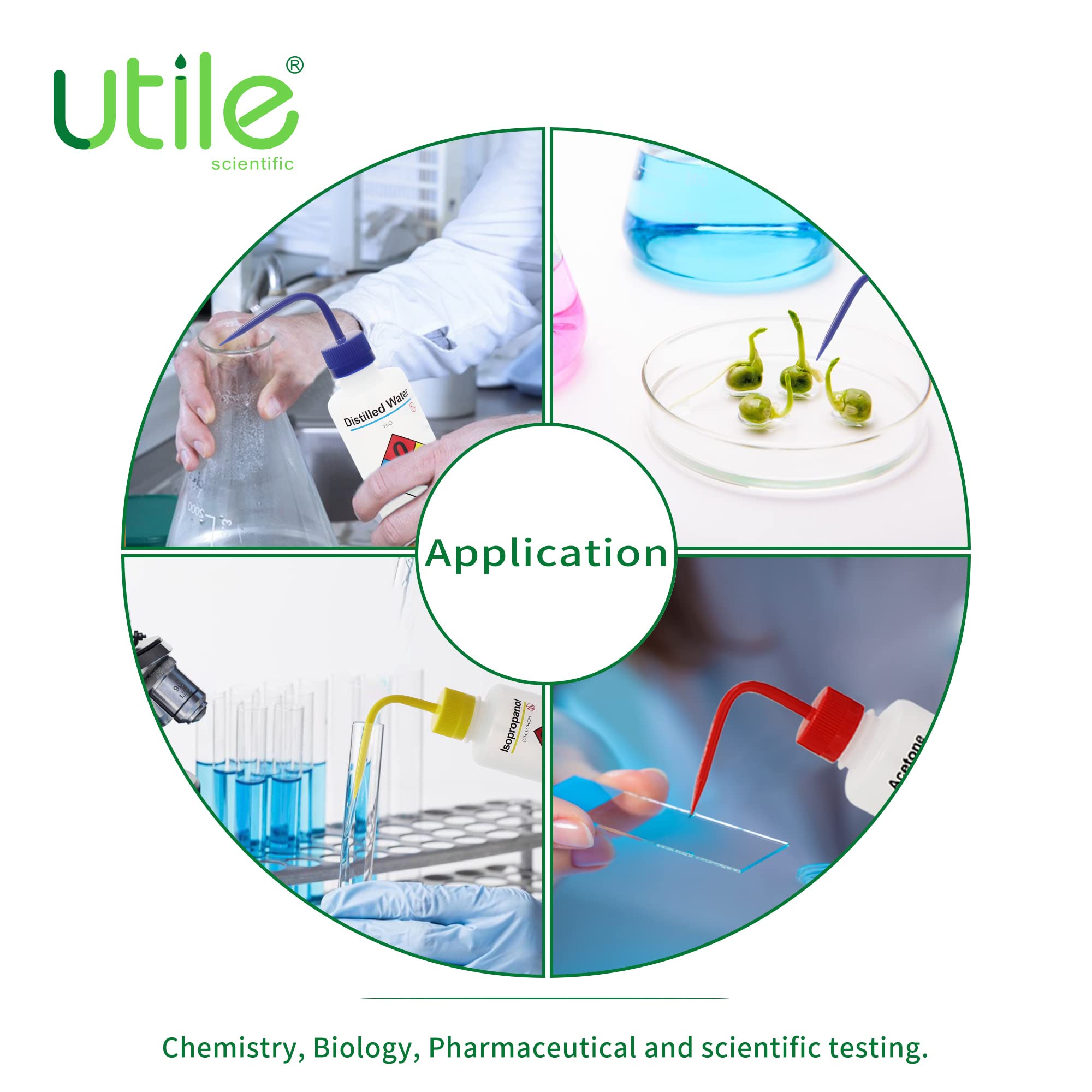 Utile Isopropanol Self-Venting Safety Wash Bottles, 4pcs of Vol.500ml, Narrow Mouth Squeeze Bottle, LDPE Material with PP Material Closure, 5511.0471.4