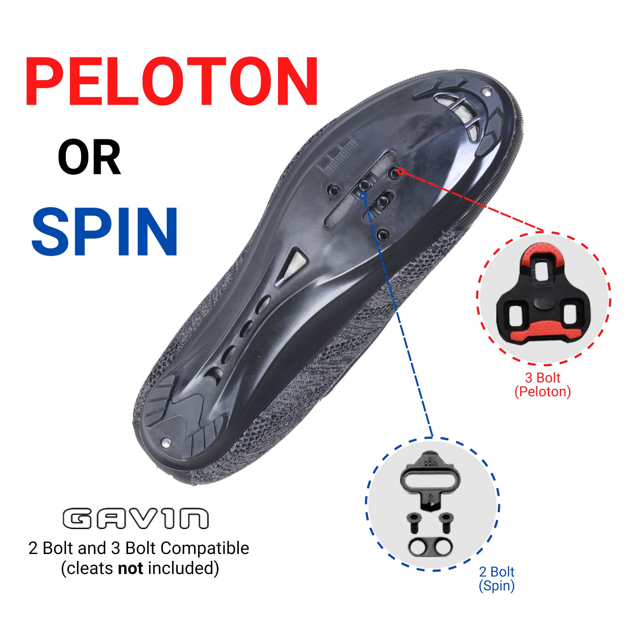 Gavin Pro Road/Indoor Cycling Shoe, Quick Lace - 3 Bolt Road Cleat Compatible Black