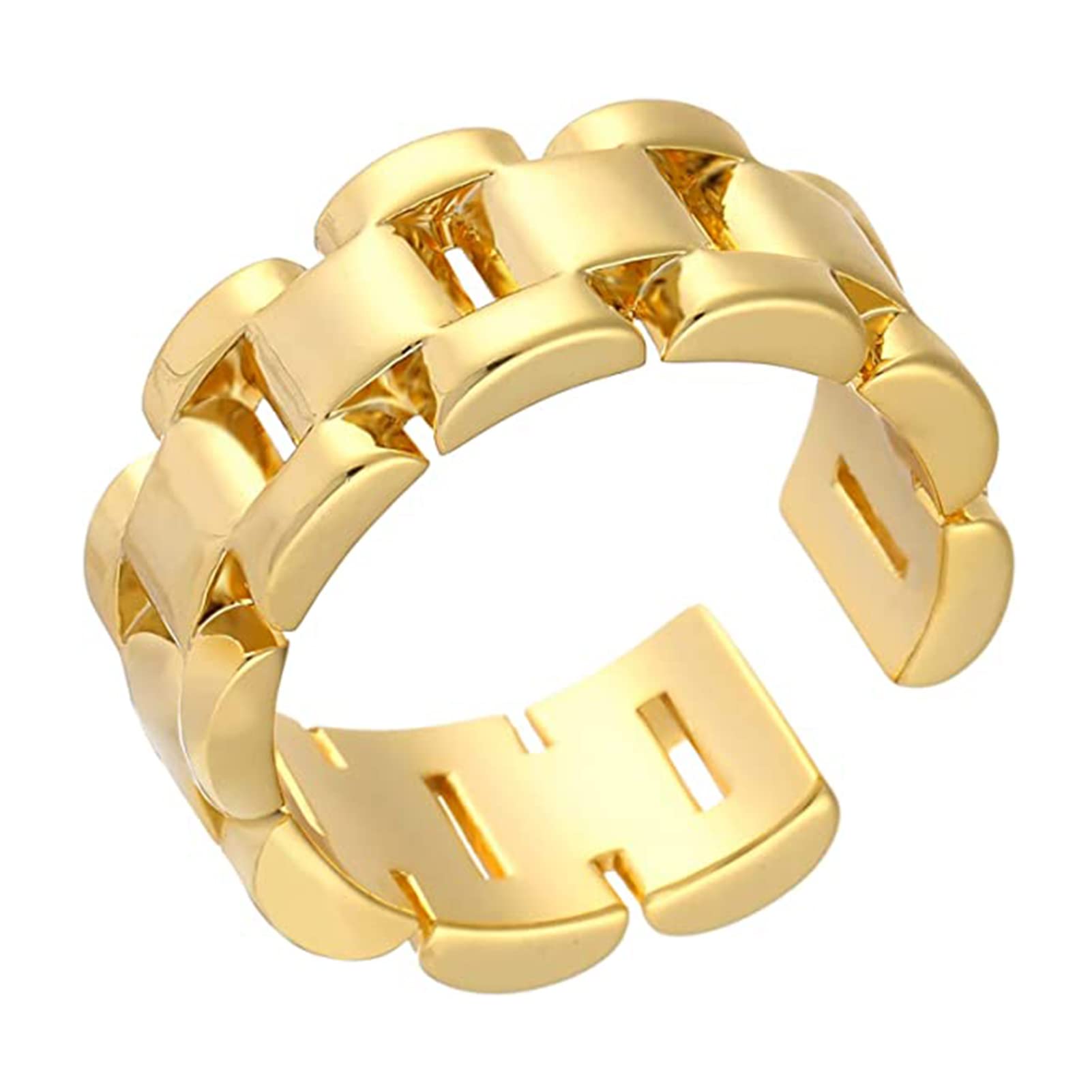 Itcoery 14K Gold Plated Adjustable Rings for Women Chain Link Statement Cuban Ring, Size 6