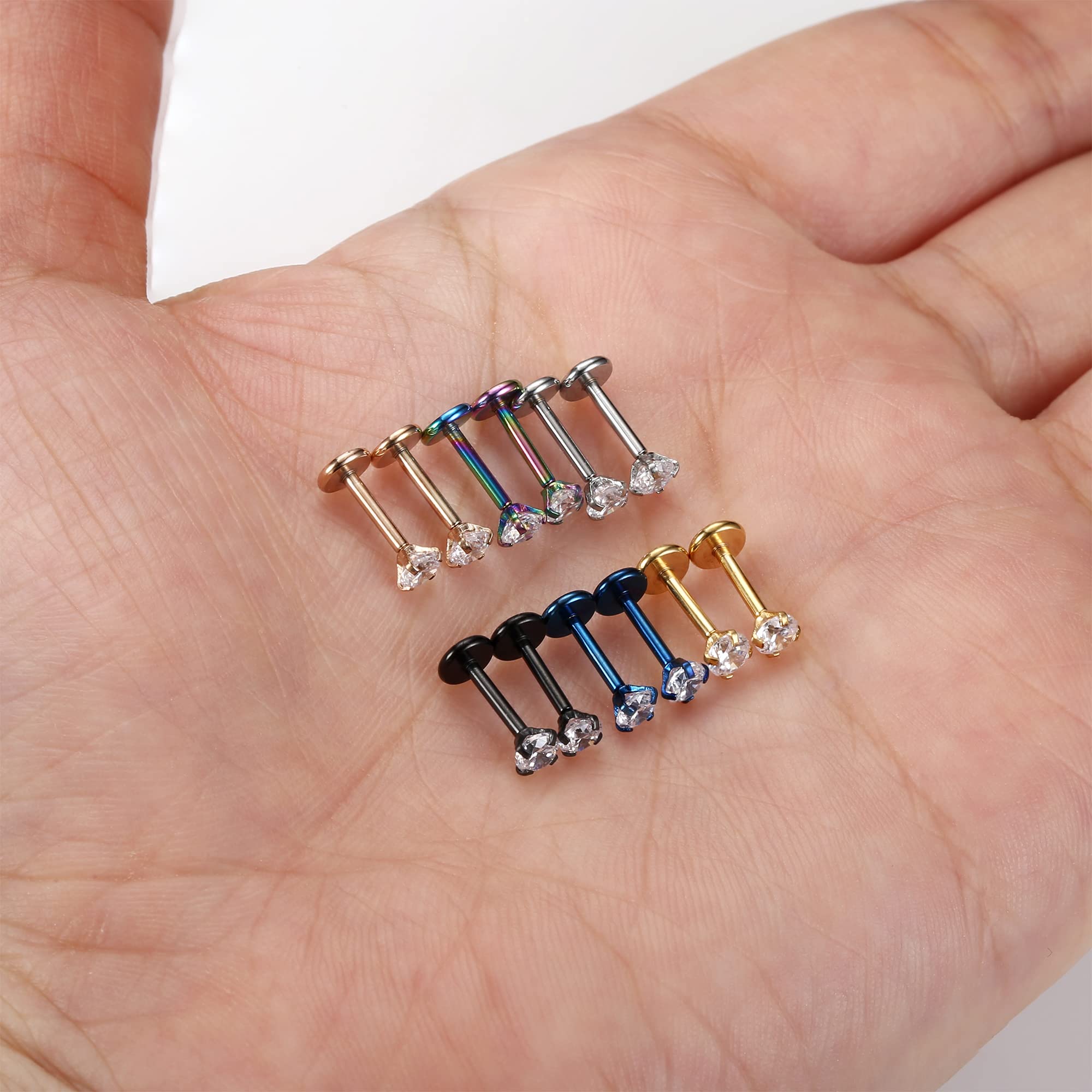 IRONBOX 16G Threadless Push in Nose Rings Studs Surgical Steel Pushin Nose Stud Bone Nose Rings Piercings Nostril Piercing Jewelry for Women Men 6MM