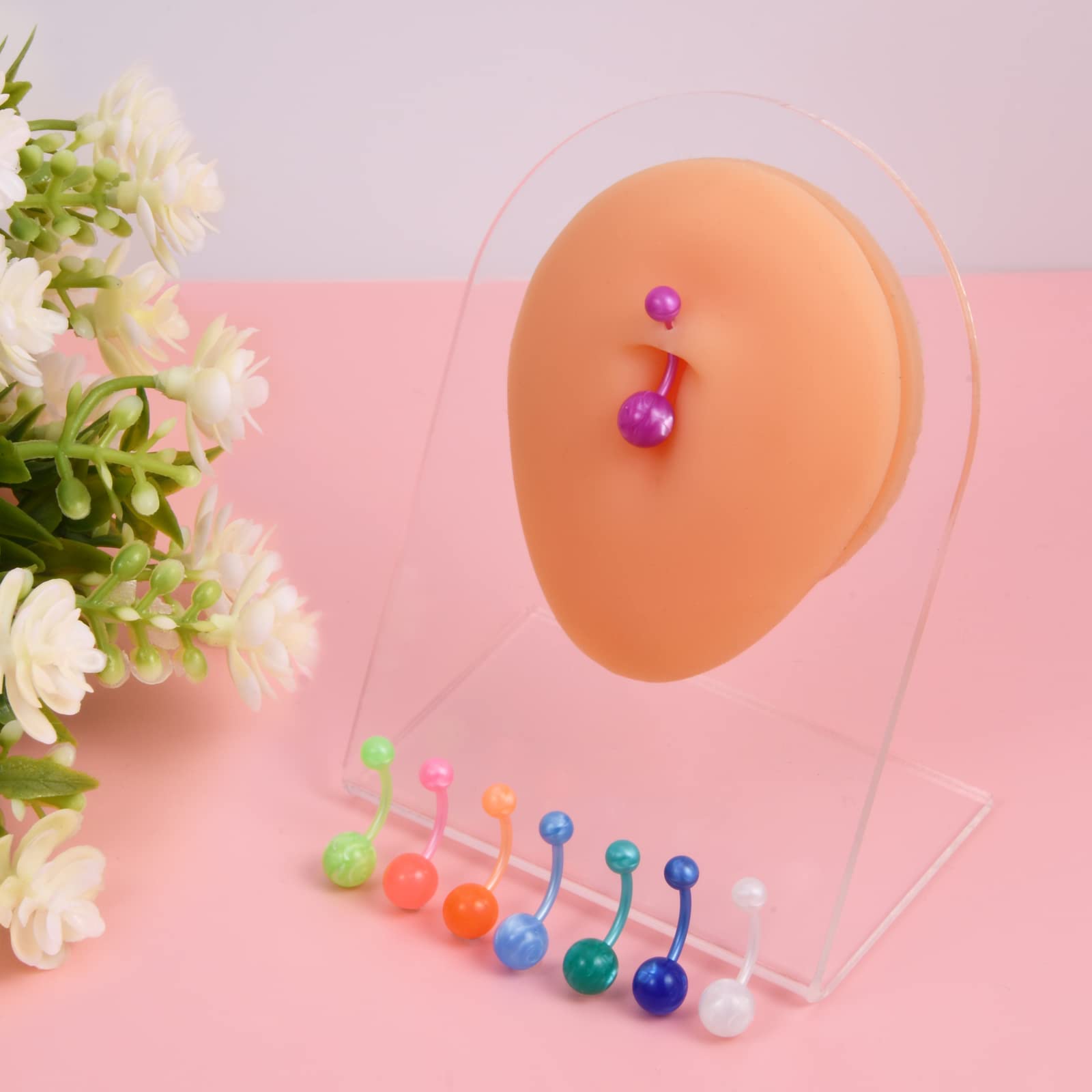 JFORYOU Belly Button Rings Acrylic Belly Rings Multicolor Navel Rings Cute Belly Piercing Jewelry 14G