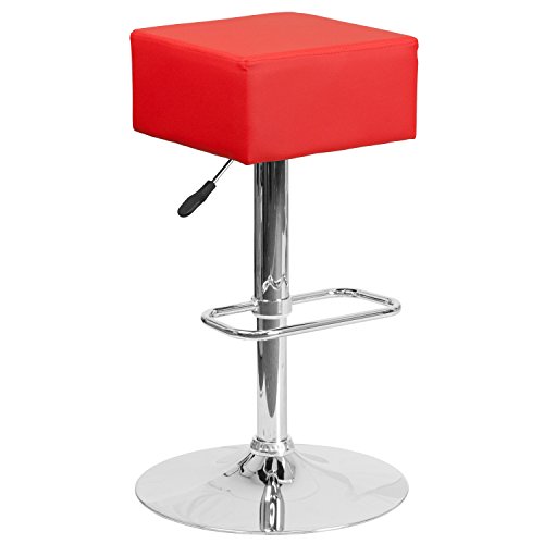 Flash Furniture Contemporary Orange Vinyl Adjustable Height Barstool with Square Seat and Chrome Base