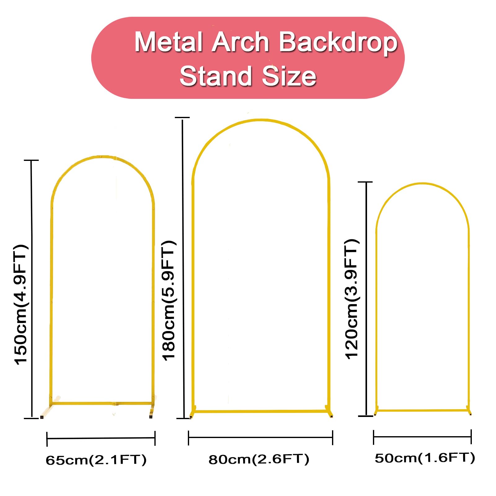 Gold Arch Backdrop Stand, Wedding Arch Stand Backdrop Set of 3 (6FT/5FT/4FT), Elegant Metal Arch Backdrop Stand for Wedding Ceremony Birthday Party Decoration