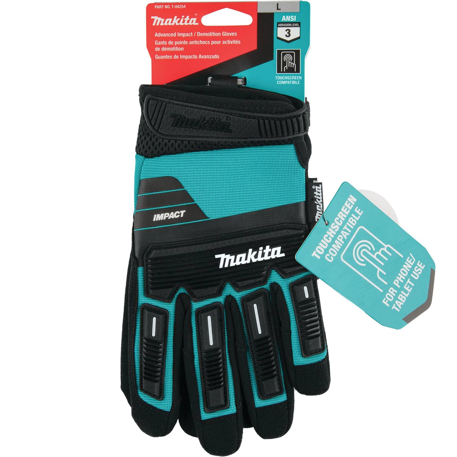 Makita Unisex T 04254 Advanced Impact Demolition Gloves Large, Teal/Black, Large US