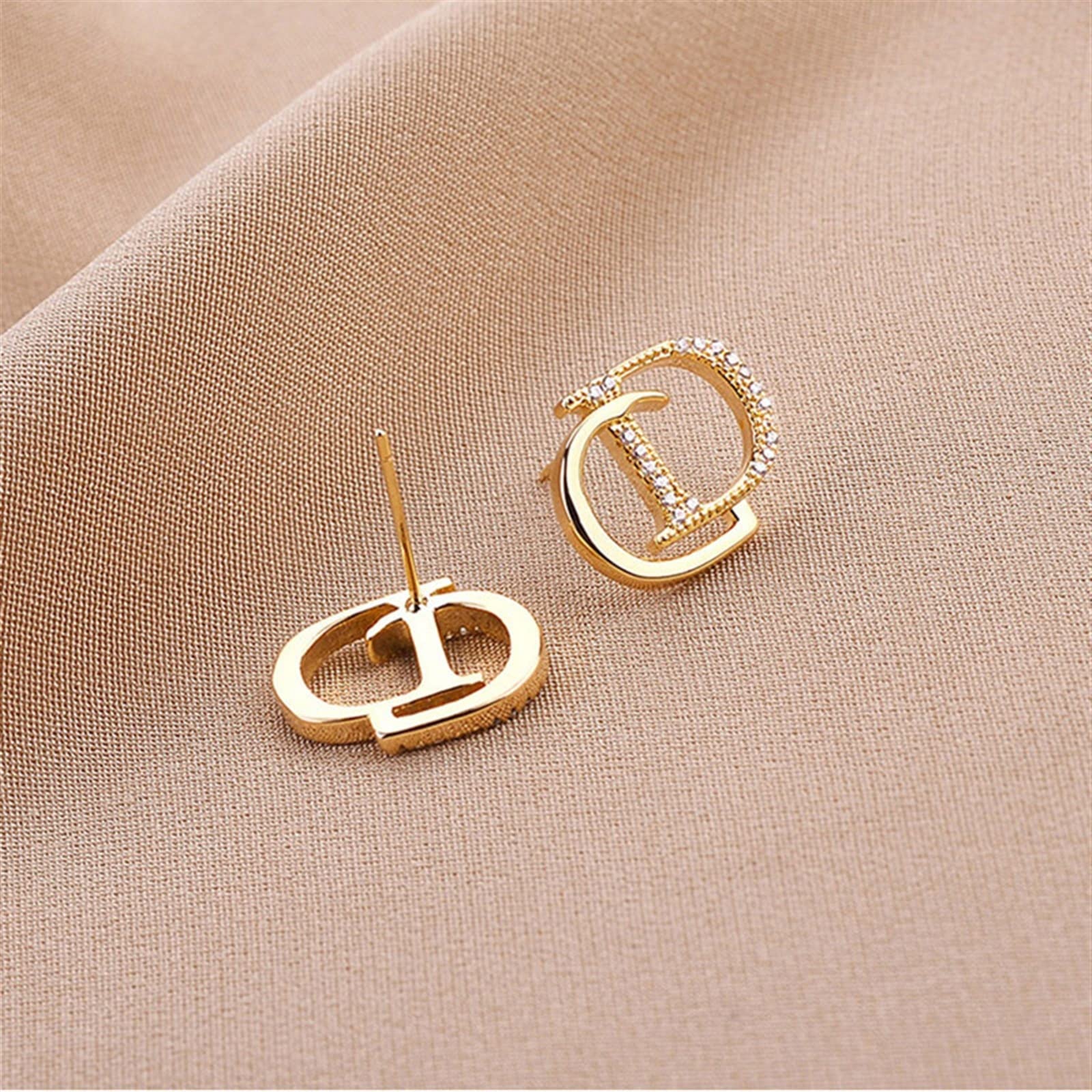 INGVY Stud Earrings 925 Silver Pin CD Women's Earrings Trend Letter Stud Micro Zircon Earrings