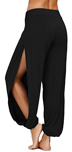 ezShe Womens Long Side Slit Loose Harem Yoga Pants Black XXL
