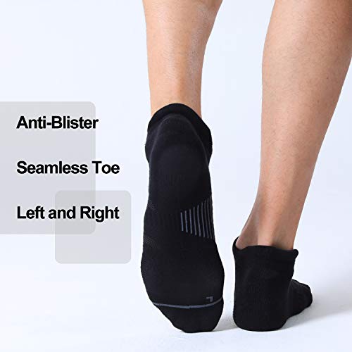 FITRELL 6 Pack Men's Ankle Running Socks Low Cut Cushioned Athletic Sports Socks, Shoe Size 12-15, Black+Gray
