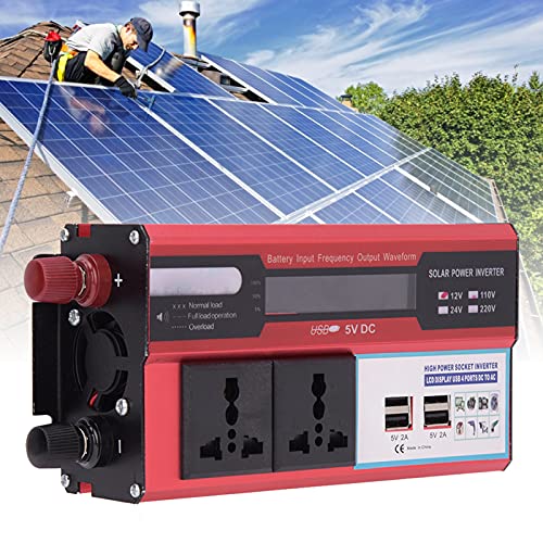 Jeanoko 3000W Solar Inverter, No Noise Power Battery Converter No Pollution Digital Display Solar Inverter 4 USB Ports for Power Office for Driver