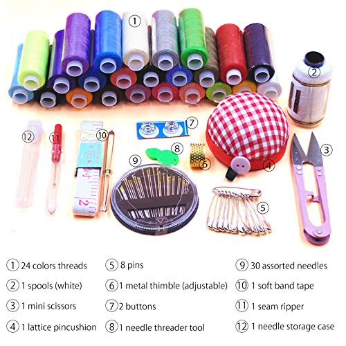 TINTON LIFE 2 Layers Sewing Kits with Vintage Box Sewing Accessories Supplies Kits for Adults Kids Beginner Travel Sewing Basket Metal Handle Red