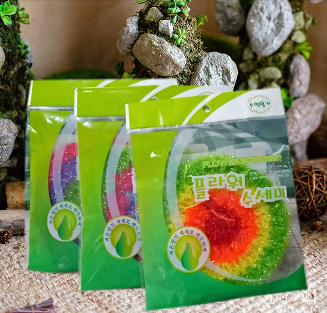 JC1927 Decorative Dish Scrubber Non Scratch Cleaning Pad Cute Dish Net Clothes for Kitchen Washing Dishes Cleaning Net 3 Pack