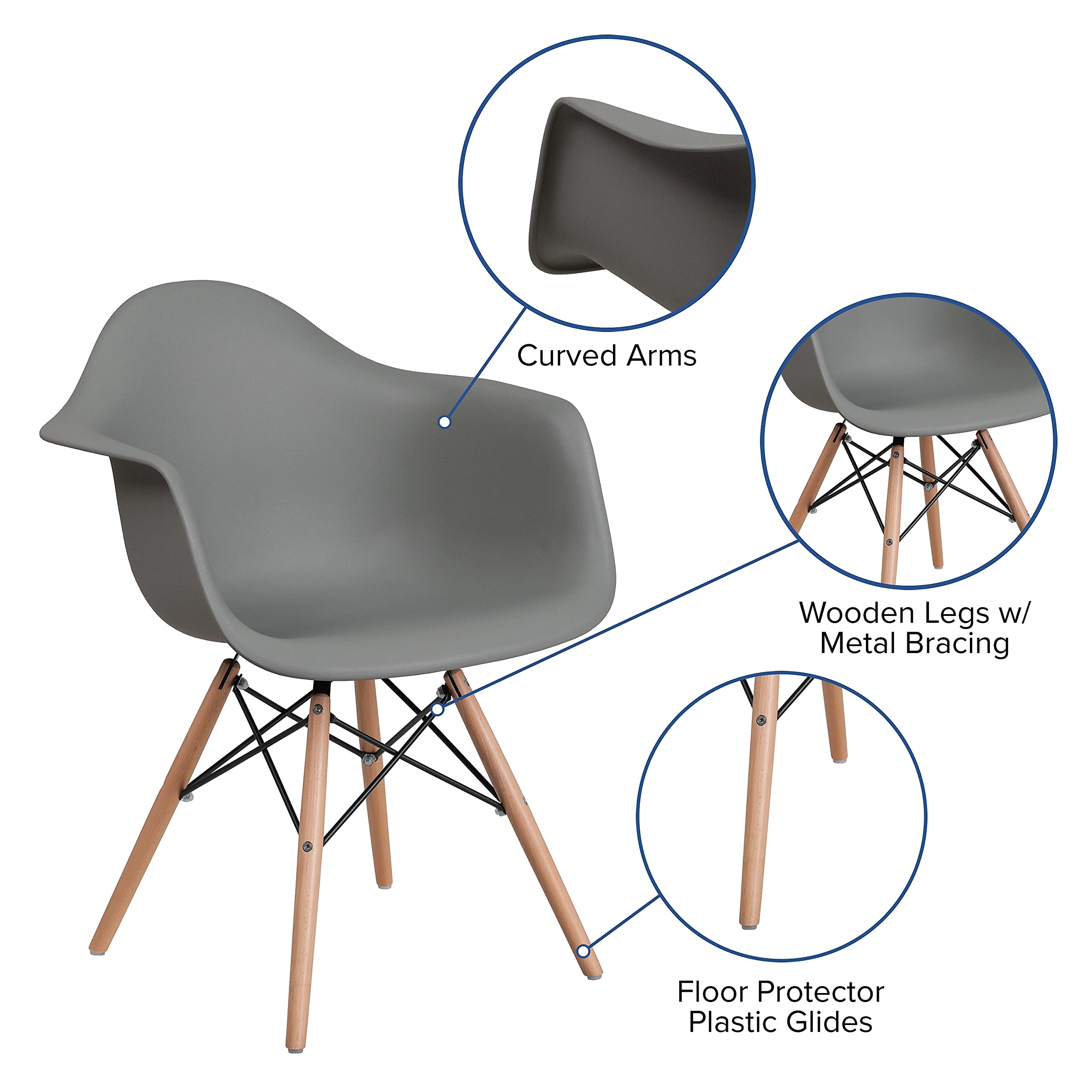 Flash Furniture 2 Pack Alonza Series Moss Gray Plastic Chair with Wooden Legs