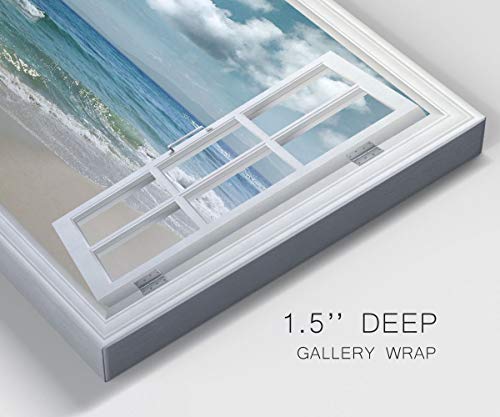 Renditions Gallery Canvas Nature Wall Art Home Paintings & Prints Artwork Cloudy Ocean Beach Sky Glam Romantic Window View Modern Decorations for Dining Room Office Kitchen - 18"x27" LT21