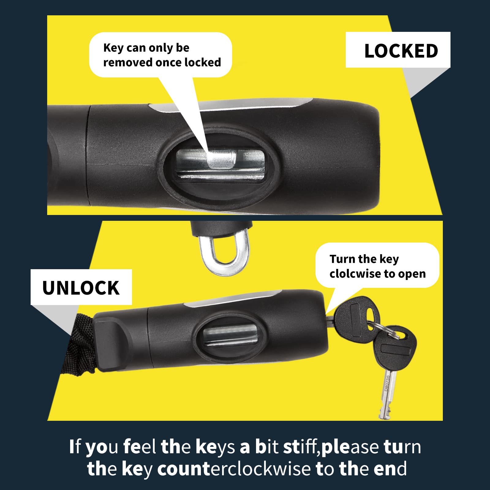 Heavy Duty Chain Lock, 6mm Thick Chain x 3 Feet Bike Lock with Keys, Anti-Theft Bicycle Chain Locks for Outside
