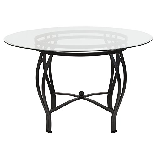 Flash Furniture Syracuse Round Glass Dining Table with Metal Frame, 48'', Black