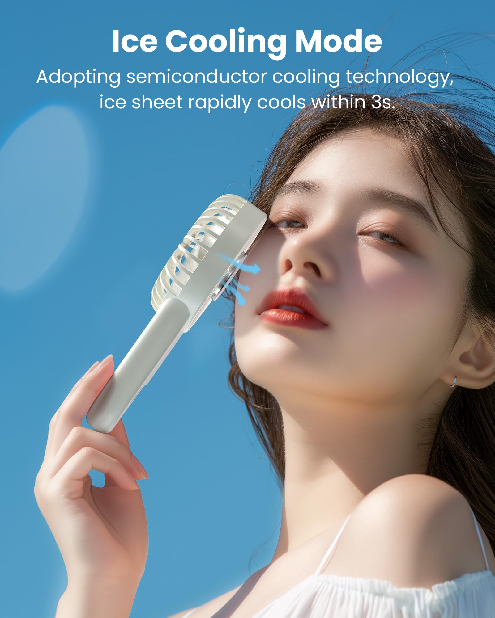 Koonie Cooling Handheld Fan, Battery Operated Fan with Hook, 10 Hours, Ice Cooling Mode, 3 Wind Speed, Portable Pocket Fan for Travel Indoor Outdoor