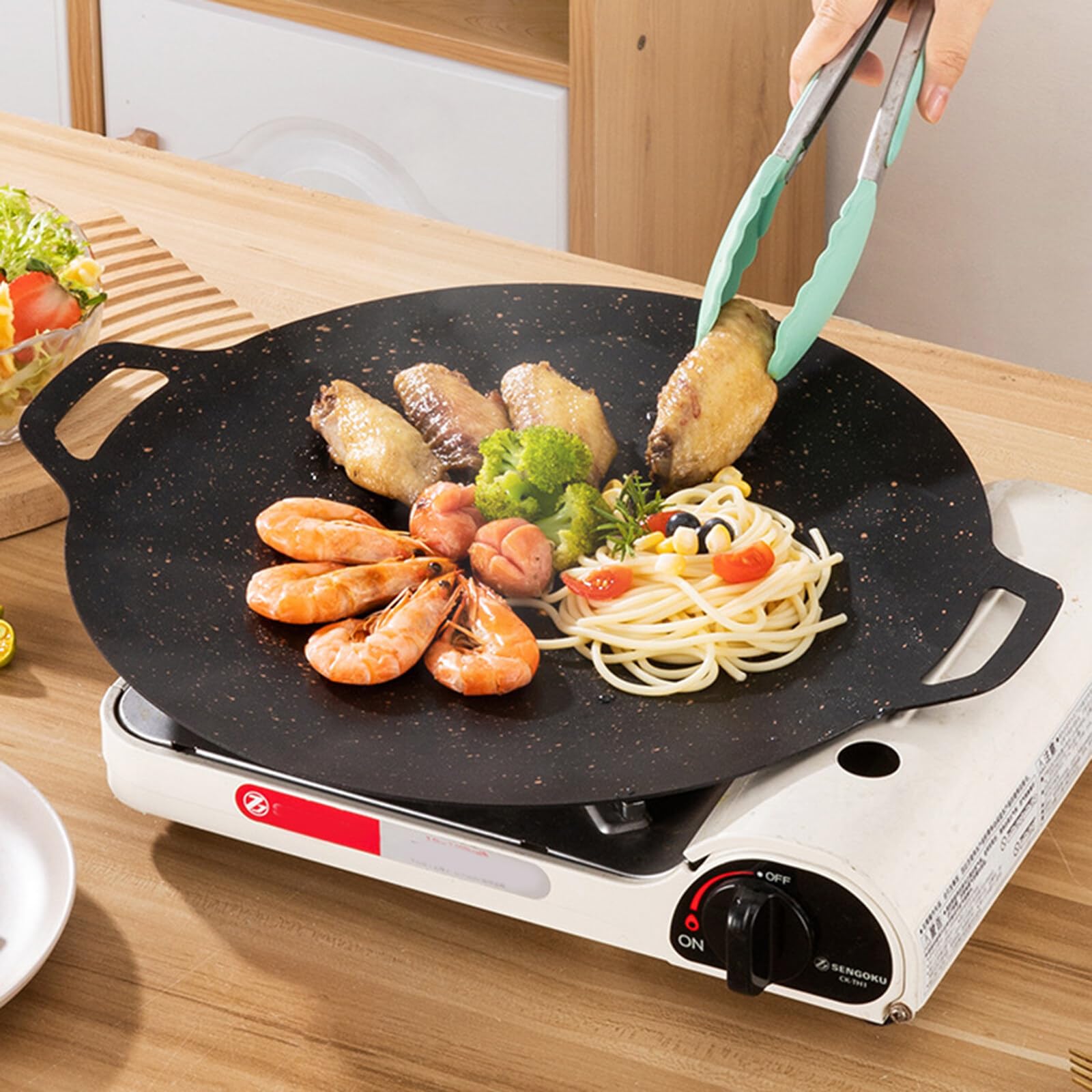 SunshineFace Grill Pan Korean BBQ Grill Pan Non-stick Grill Pan Circular Griddle Pan Korean BBQ Griddle Pan for Stove Top Restaurant Camping Gas Open Fire, 28CM
