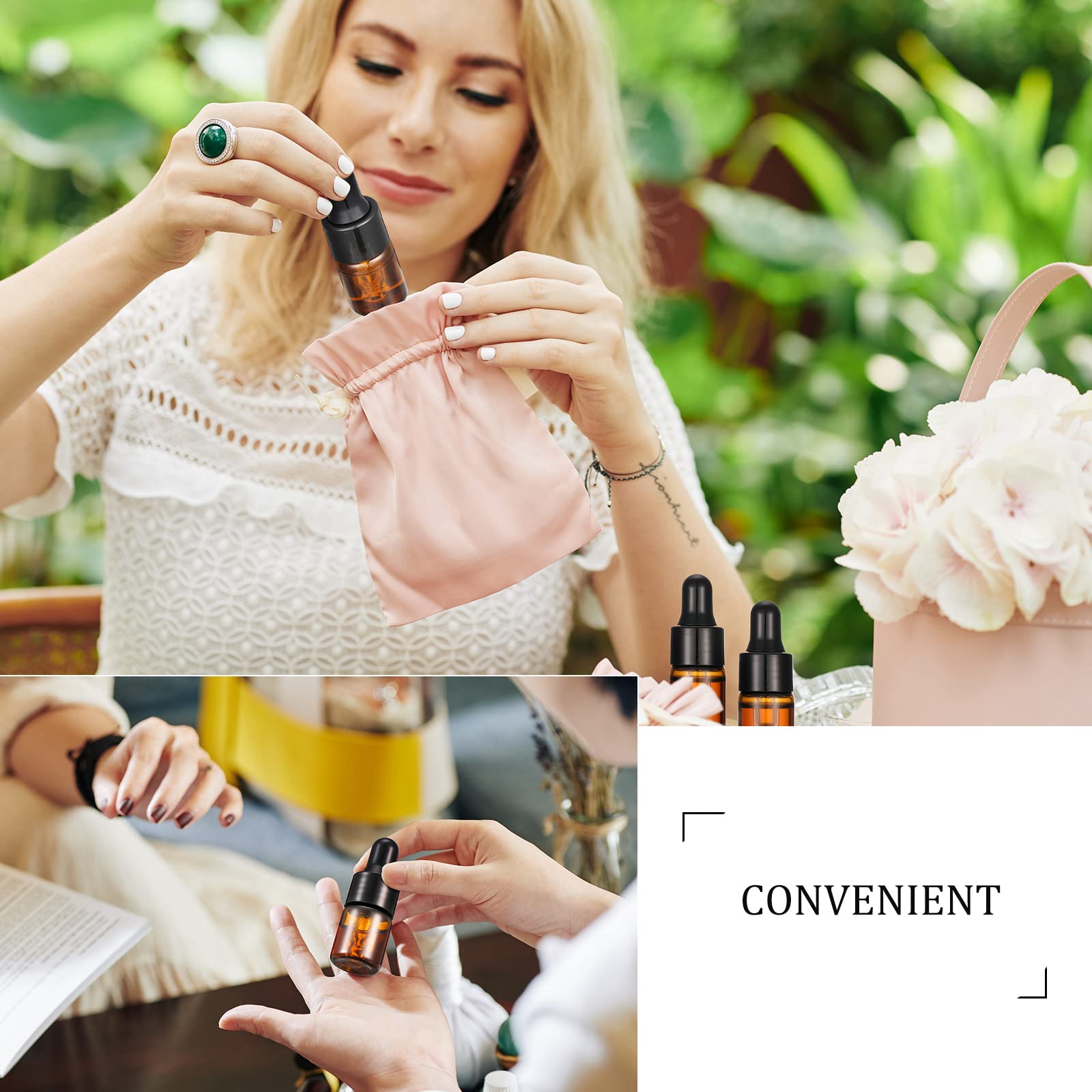 Nuogo 100 Pcs Amber Glass Mini Dropper Bottles Essential Oil Dropping Bottles Small Empty Sample Bottles Glass Vial with Dropper and Black Caps Tiny Amber Glass Bottles Perfume Jars for Traveling