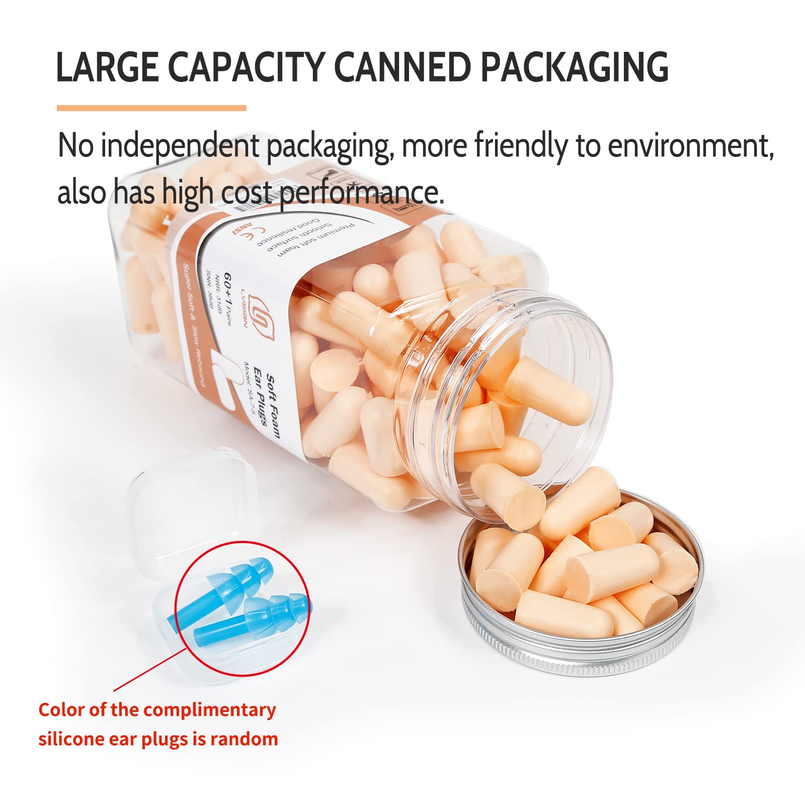 LYSIAN Ultra Soft Foam Earplugs for Sleep 38dB SNR, Noise Reduction Ear Plugs for Sleeping Noise Cancelling, Snoring, Shooting,Work,Plane-60 Pairs