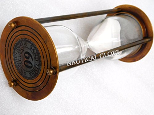 KHUMYAYAD 60 min brass sand timer brown antique finish, fully hand made vintage antique brass replica sand timer sand clock hour glass maritime nautical vint