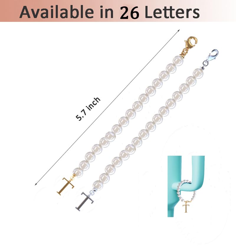 Rzjoke Letter Charm For Stanley Cup 2pcs Pearl Stanley Cup Accessories Charms For Handle, Initial Name Jewelry For Stanley Cup (T)