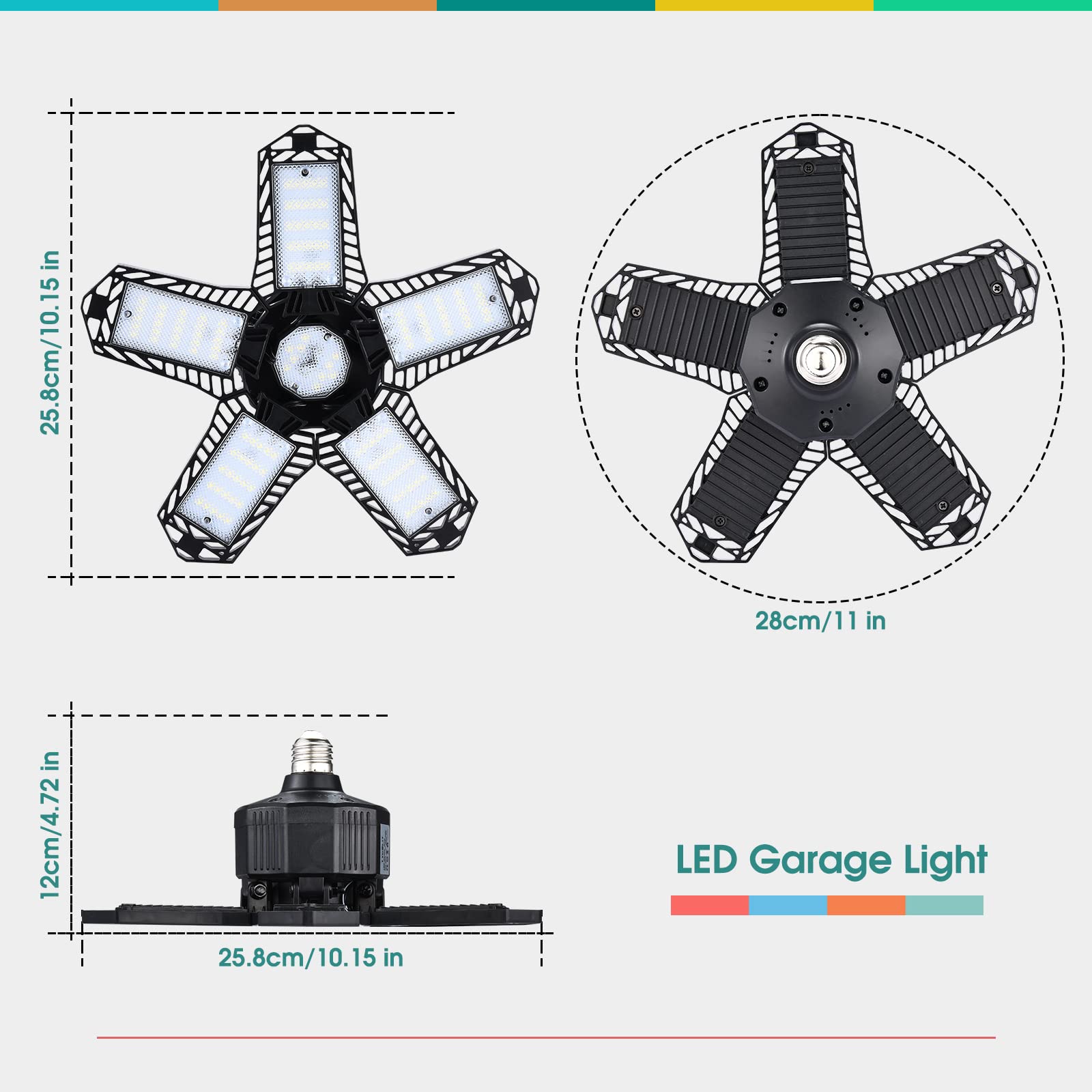 GDNZDUTS 2-Pack LED Garage Lights, 12000LM-6500K LED Shop Garage Ceiling Light, 120W Garage Lighting E26/E27 Deformable Adjustable Panels, Five Glow Light for Garage, Basement, Workshop(NO Sensor)