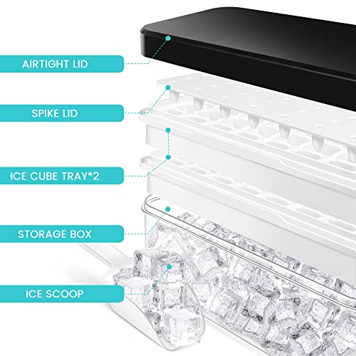 Ice Cube Tray,Ice Trays for Freezer with Lid and Bin,Ice Cube Trays for Freezer with 2 trays,Easy Release 64 pcs Ice,Ice Cube Molds,BPA Free