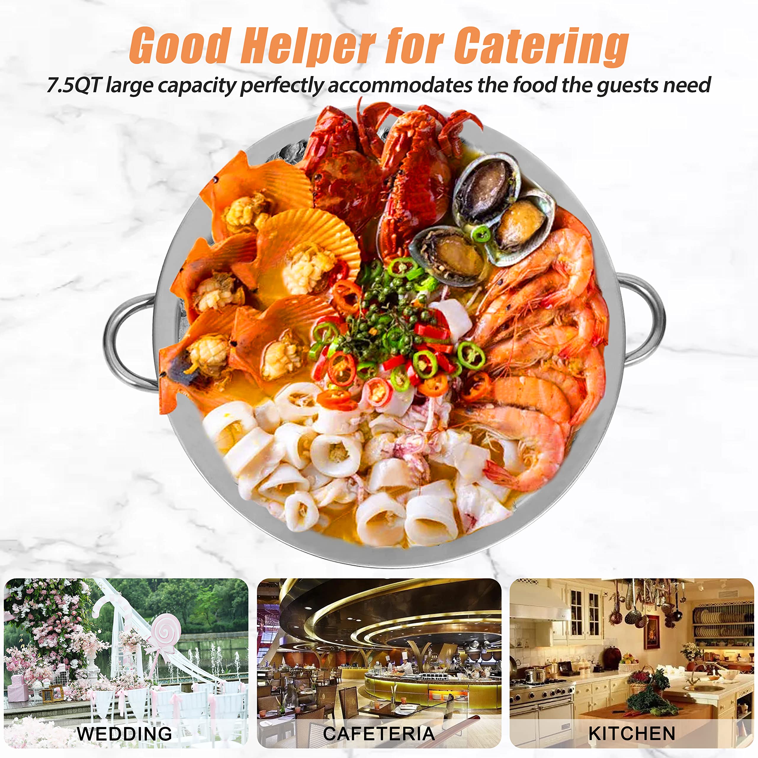 HORESTKIT Large 8QT Chafing Dish Buffet Set Stainless Steel Round Chafers and Buffet Warmers Set with Glass Viewing Lid and Big Lid Hook, Foldable Complete Food Warmer Set