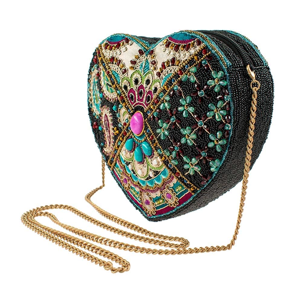 Mary Frances Crazy in Love Beaded Quilted Paisley Heart Crossbody Handbag, Multi