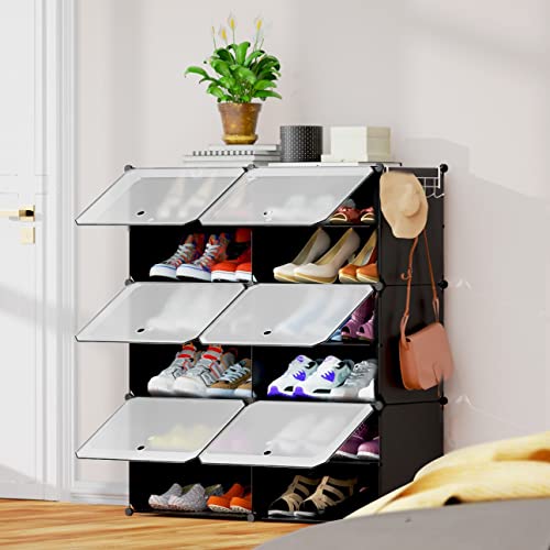 Shoe Rack Organizer, 6 Tier Shoe Storage Cabinet with Doors for Closet, Stackable 24 Pair Plastic Shoe Shelves Organizer,Expandable Free Standing Shoe Rack for Entryway Bedroom Hallway