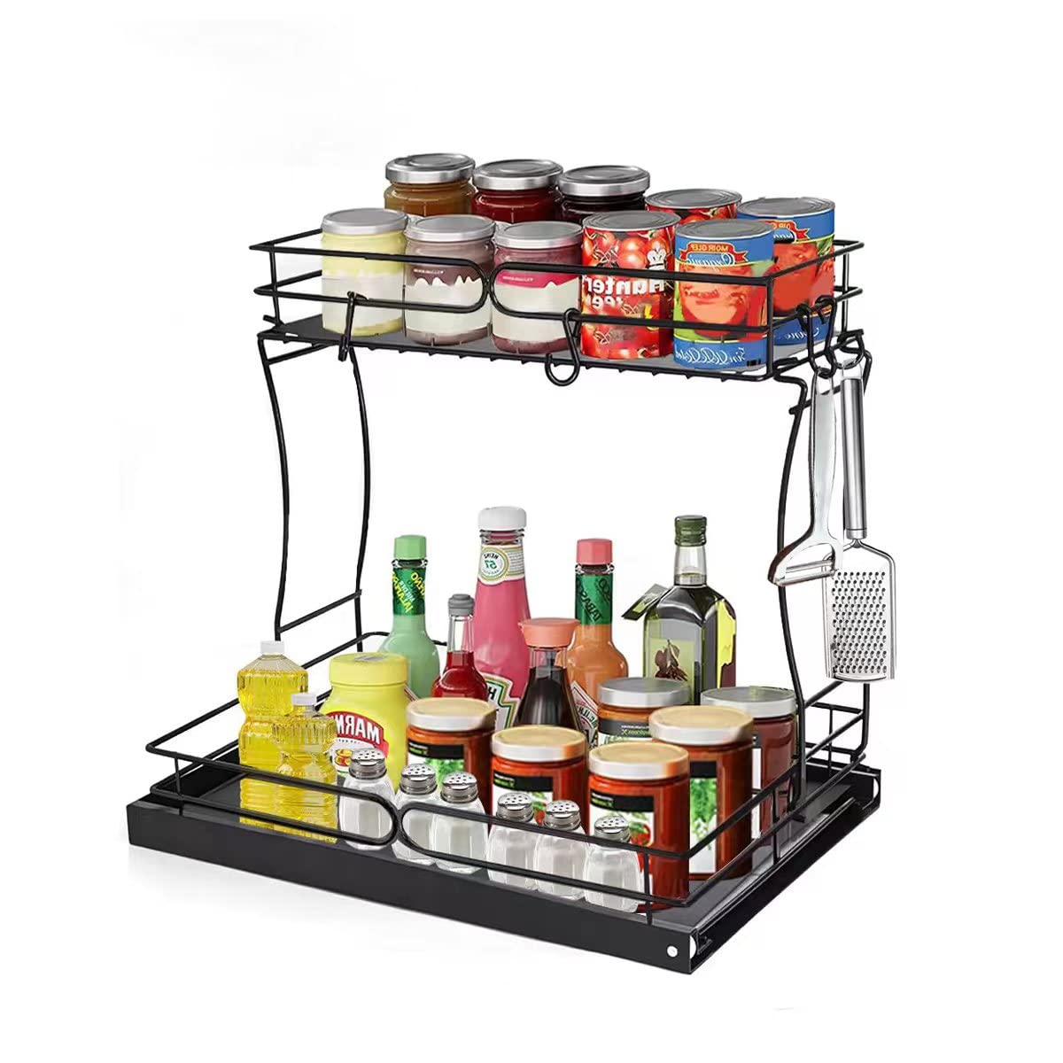 JorJorLer Pull Out Cabinet Organizer Under Sink Organizers and Storage Kitchen Cabinet Storage Shelf with 2 Tier Sliding Wire Drawer for Inside Kitchen Cabinet or Under Sink